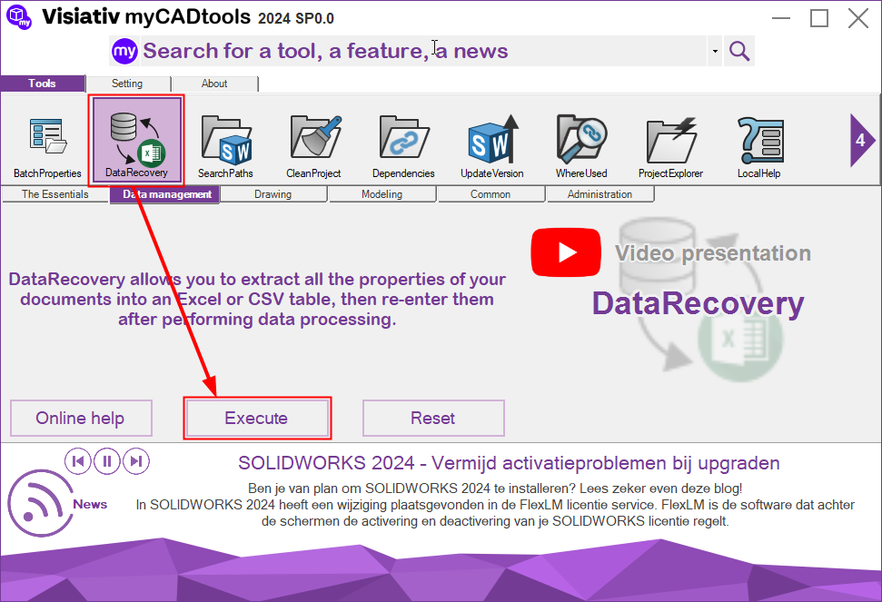 myCADtools DataRecovery: SOLIDWORKS eigenschappen beheren met Excel